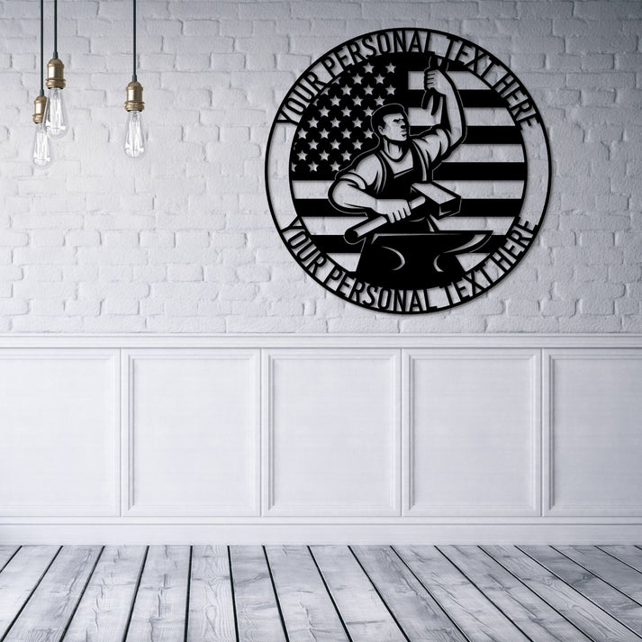 Personalized US Blacksmith And Anvil Metal Sign Gift. Custom Ironworke ...