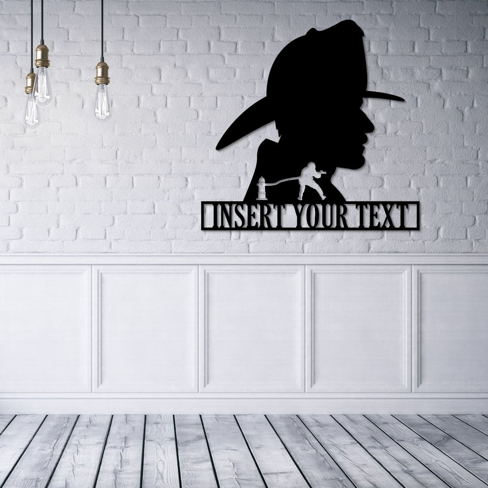 Personalized Fireman Silhouette Name Metal Sign. Firefighter Wall Hang ...