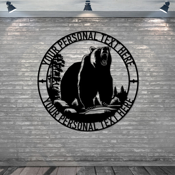 Personalized Impressive Bear Metal Sign Gift. Custom Black Bear Wall D ...