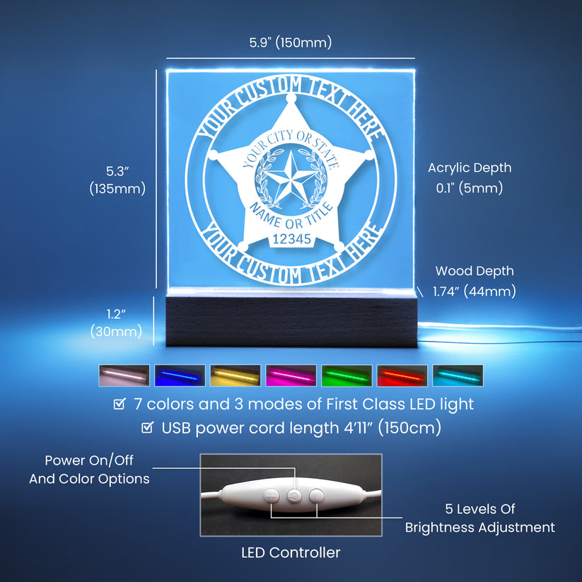 Personalized Acrylic LED Five point Star Badge. Custom Police Shield P ...