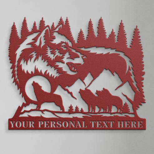 Personalized Howling Wolf Name Metal Sign Gift. Custom Wolf Family Wal ...