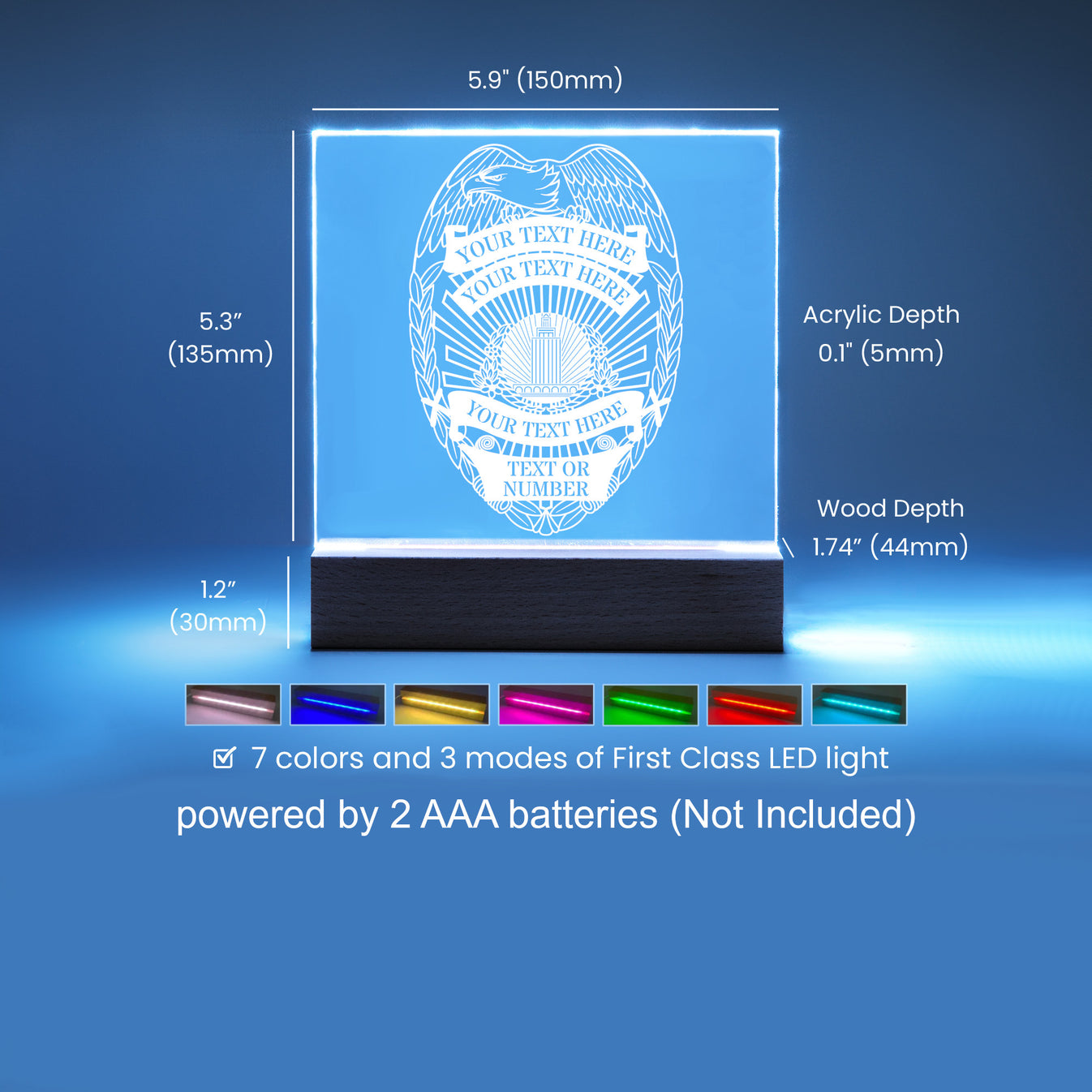 Personalized Police Badge Name Acrylic Sign. Custom Policeman LED Plaq ...