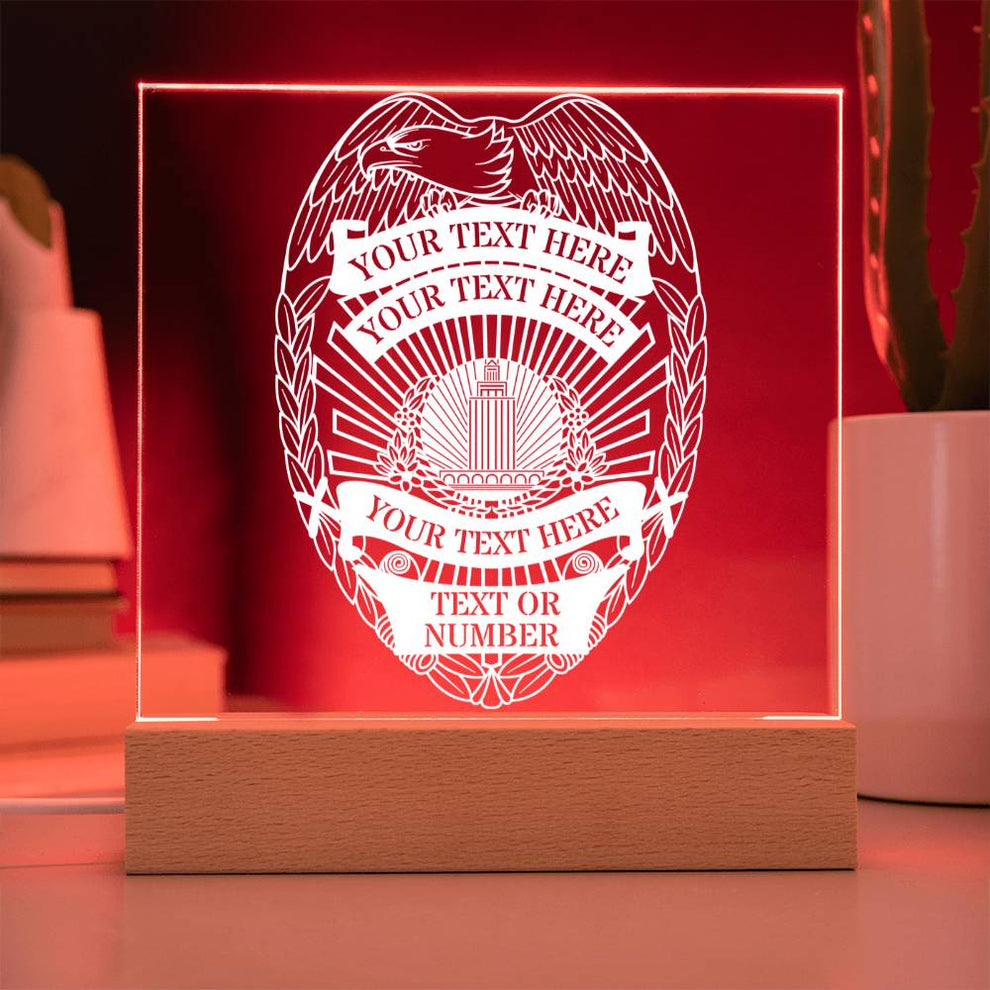Personalized Police Badge Name Acrylic Sign. Custom Policeman LED Plaq ...