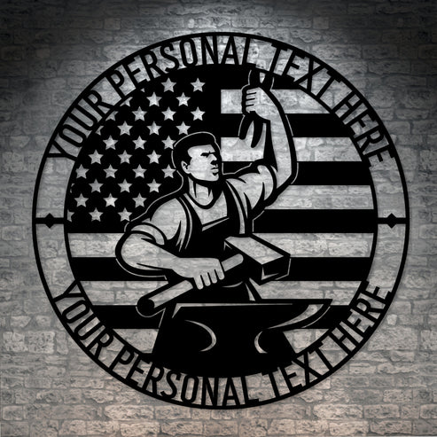 Personalized US Blacksmith And Anvil Metal Sign Gift. Custom Ironworke ...