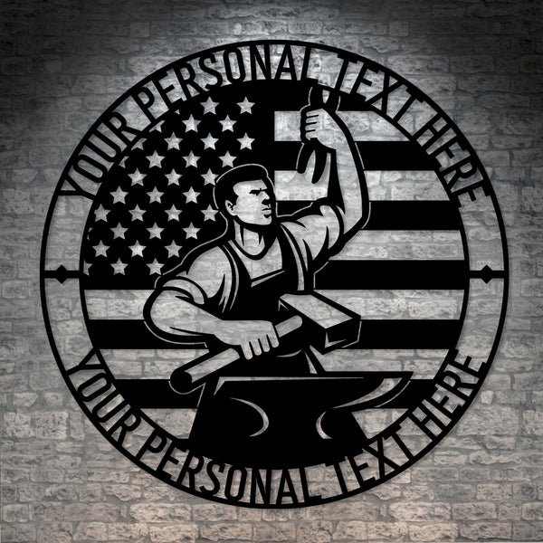 Personalized US Blacksmith And Anvil Metal Sign Gift. Custom Ironworke ...