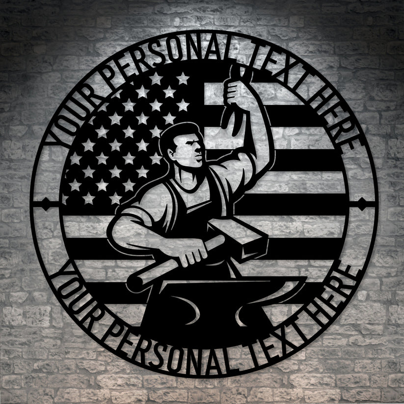 Personalized US Blacksmith And Anvil Metal Sign Gift. Custom Ironworke ...