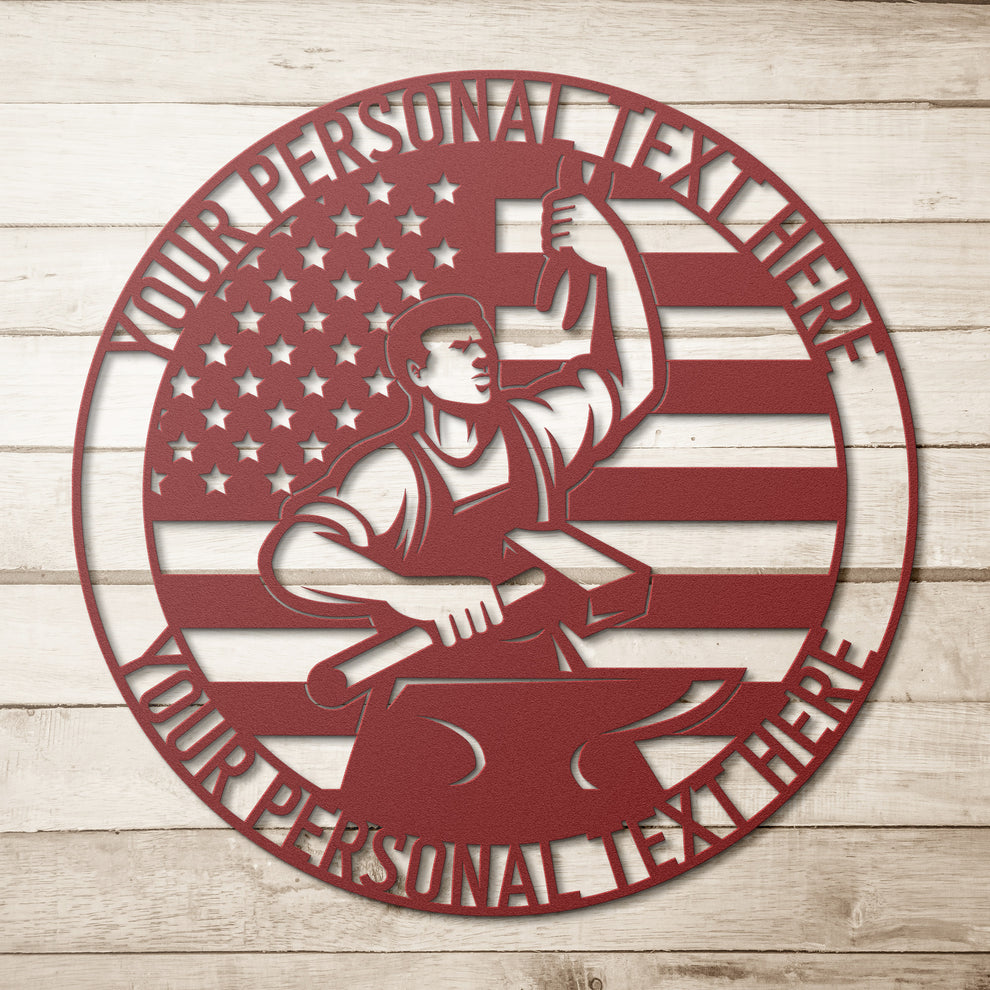 Personalized US Blacksmith And Anvil Metal Sign Gift. Custom Ironworke ...