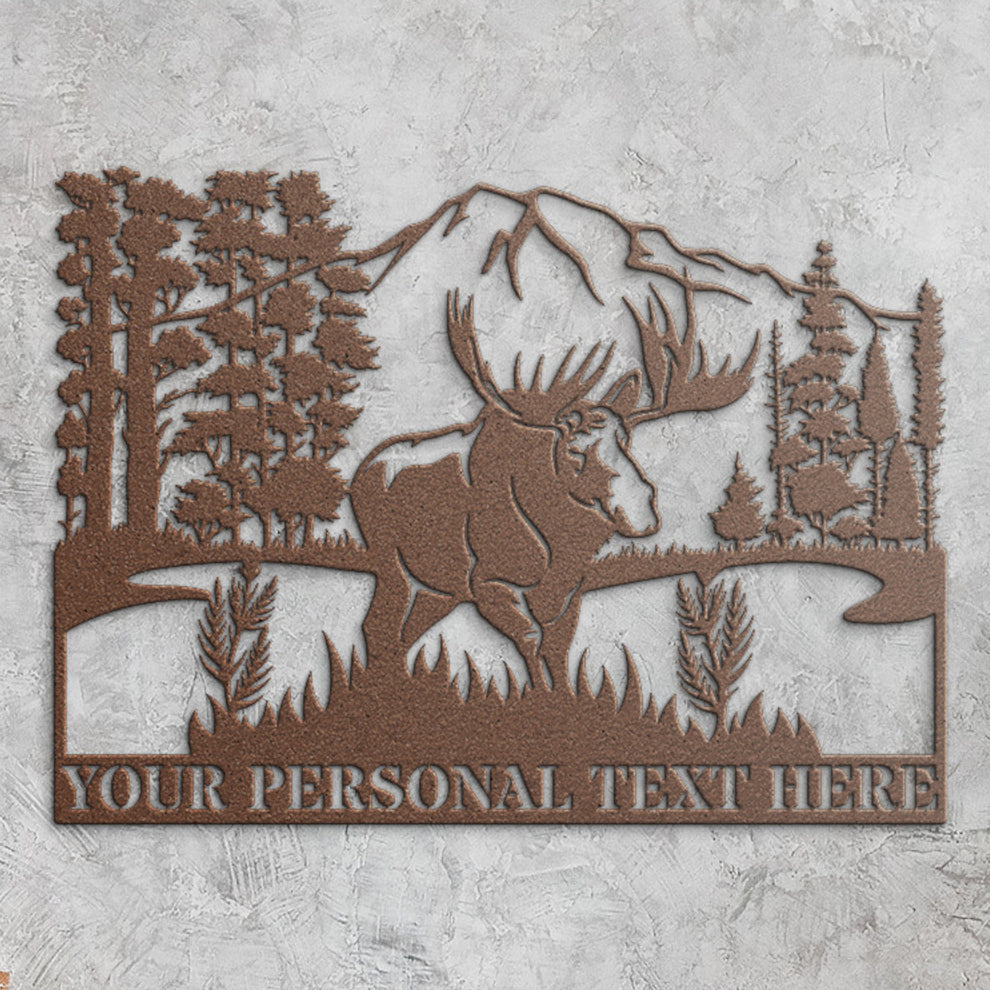 Personalized Wildlife Moose Name Metal Sign Gift. Custom Landscape Wal ...