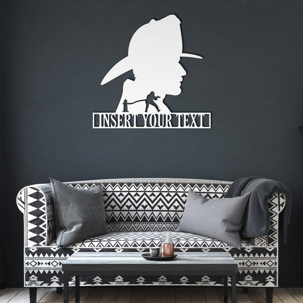 Personalized Fireman Silhouette Name Metal Sign. Firefighter Wall Hang ...