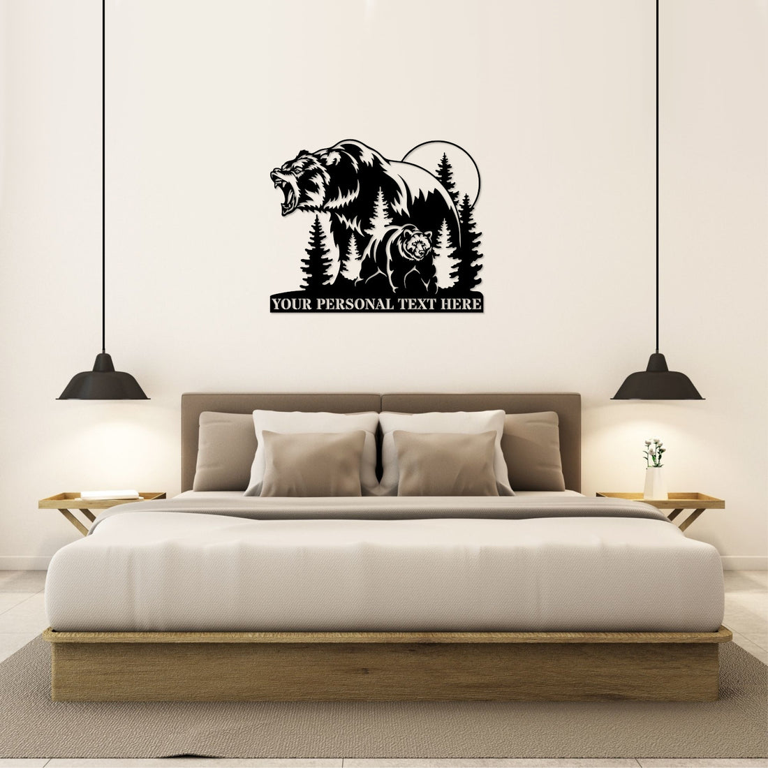 Personalized Roaring Bear Moon Name Metal Sign. Custom Black Bears Wal ...