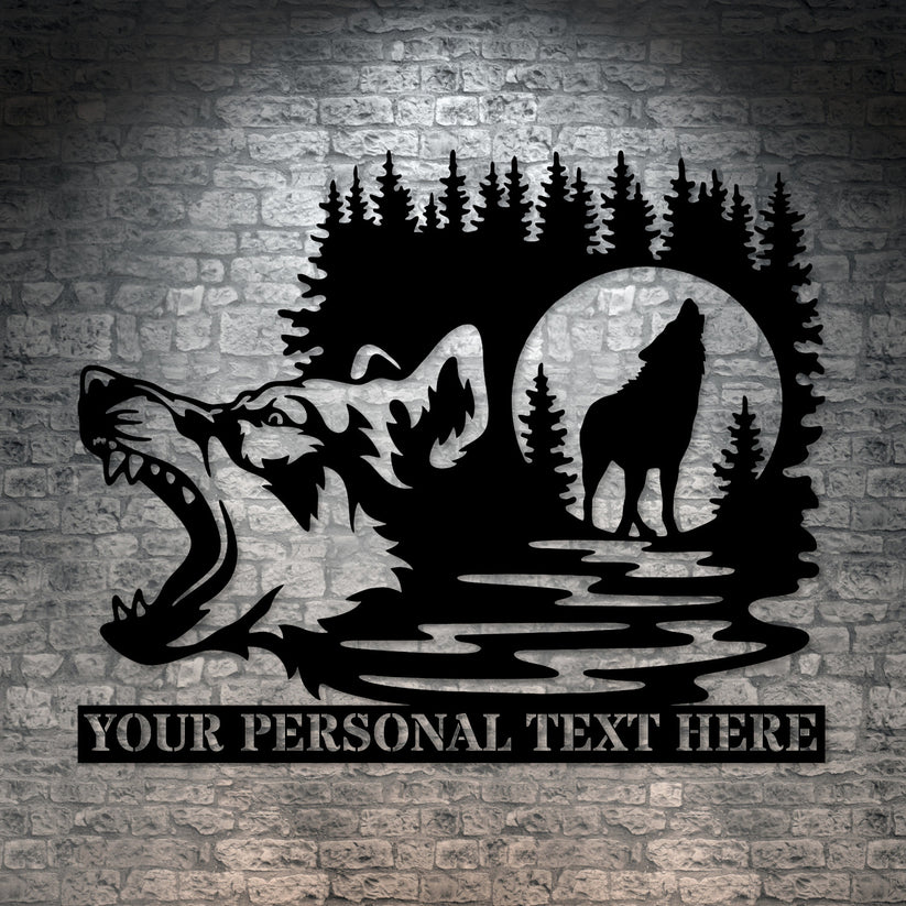 Personalized Angry Wolf Name Metal Sign. Custom Wolf Pack Wall Decor G ...